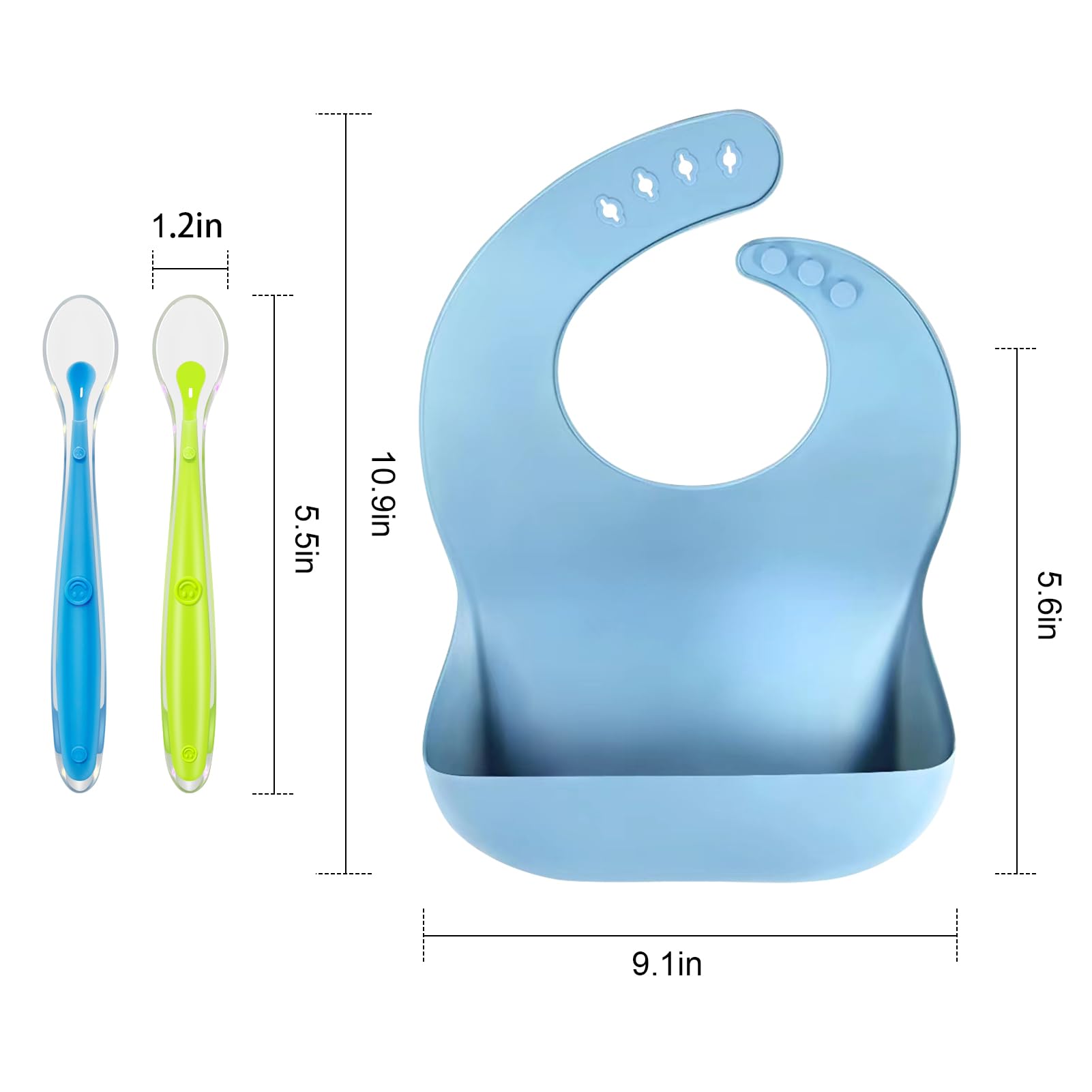 Silicone Baby Bibs Baby Feeding Set 3 Pcs & 2 Pcs Baby Spoons Silicone Bibs for Baby Girl Boy Adjustable Baby Essentials Newborn Toddler Utensils Food Grade Feeding Bibs Baby Stuff Spoon Baby Gifts