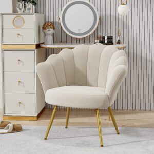 Alunaune Mid Century Velvet Living Room Chair Set of 2 Accent Chairs, Upholstered Vanity Chair for Makeup Room, Modern Barrel Arm Chair Guest Leisure Chair Comfy for Bedroom-Ivory