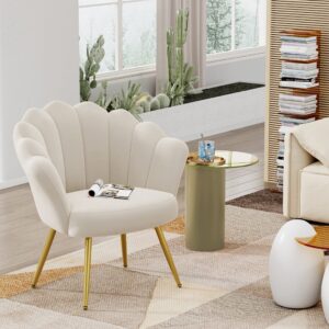 Alunaune Mid Century Velvet Living Room Chair Set of 2 Accent Chairs, Upholstered Vanity Chair for Makeup Room, Modern Barrel Arm Chair Guest Leisure Chair Comfy for Bedroom-Ivory