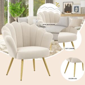 Alunaune Mid Century Velvet Living Room Chair Set of 2 Accent Chairs, Upholstered Vanity Chair for Makeup Room, Modern Barrel Arm Chair Guest Leisure Chair Comfy for Bedroom-Ivory