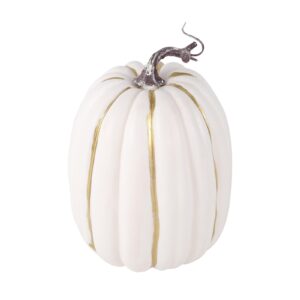 lucakuins 8 inch large artificial pumpkins diy white decorative foam pumpkins cute fake pumpkins for hallween autumn harvest home decorations (white gold wire, 8 in)