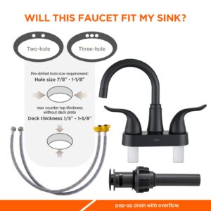 KPW Bathroom Sink Faucet 2 or 3 Hole Matte Black Centerset 4 Inch Bathroom Sink Faucet 2 Handle Plating Over ABS Plastic Non-Metallic Lavatory Bathroom Faucet with Pop up Drain Water Supply Hoses