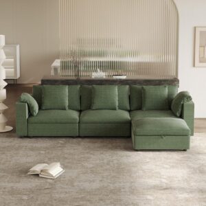 guyii sectional sofa couch, modern luxury oversized 4-seater green sofa with storage ottoman, convertible sofa with back cushions, l-shaped sofa for living room, apartment, home