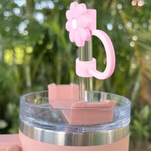 Velaco 12PCS Silicone Straw Covers Cap Compatible with Stanley 30&40 Oz Cup, 10mm Cute Flower Straw Toppers for Tumblers, Dust-Proof Drinking Straw Caps for Reusable Straws Tips Lids