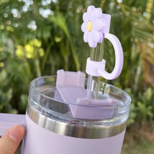 Velaco 12PCS Silicone Straw Covers Cap Compatible with Stanley 30&40 Oz Cup, 10mm Cute Flower Straw Toppers for Tumblers, Dust-Proof Drinking Straw Caps for Reusable Straws Tips Lids