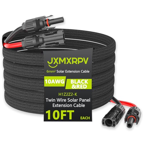 JXMXRPV Twin Wire Solar Panel Connector Extension Cable 10FT 10AWG (6mm²), Solar Panel Wire Adapter for Home Boat RV Solar Panels (10FT 10AWG)