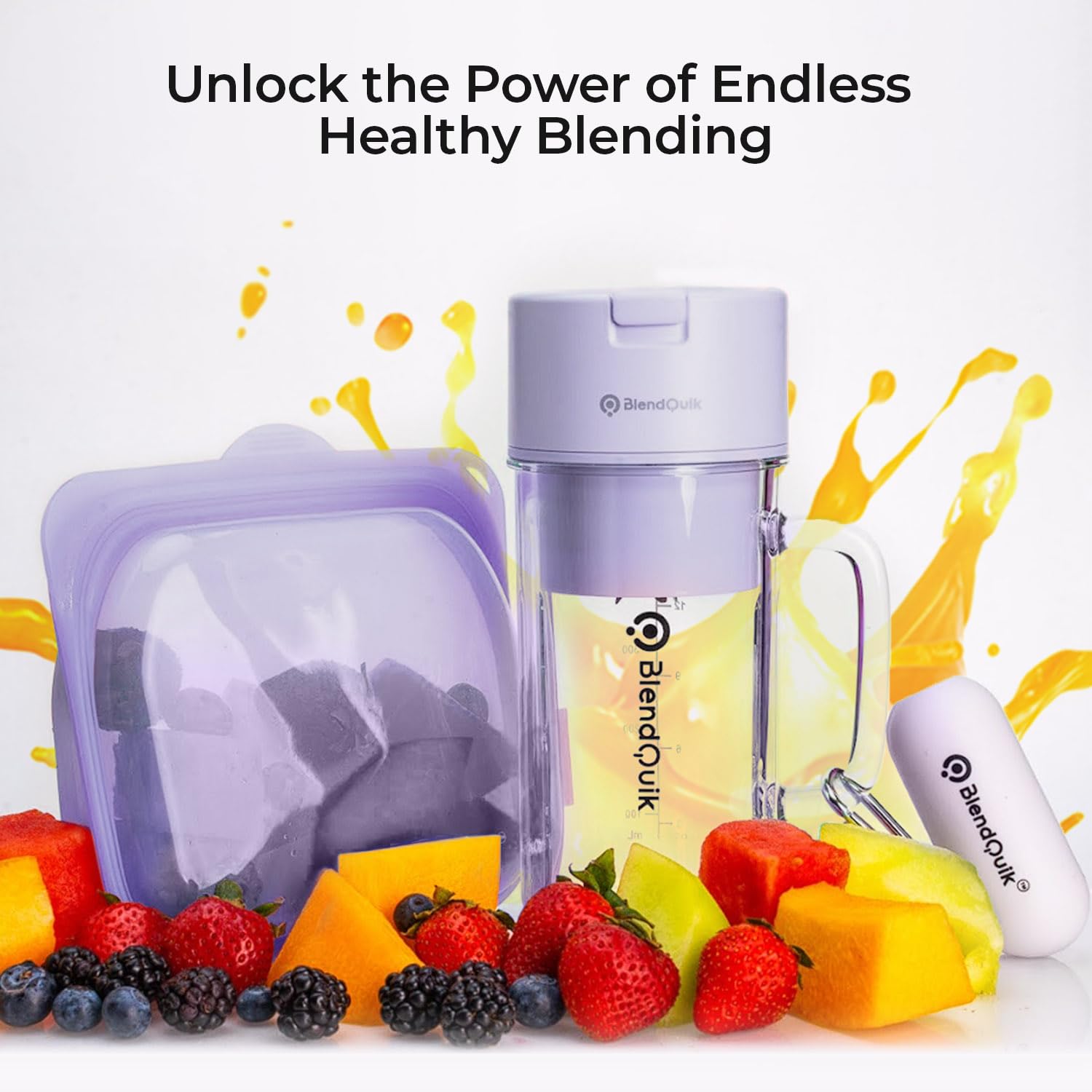 BlendQuik Personal Portable Blender for Smoothies & Shakes, Leakproof & Stylish Design Rechargeable Portable Smoothie Blender On The Go, Mason Jar Blender with 10-Blade Blending System 14oz, Purple