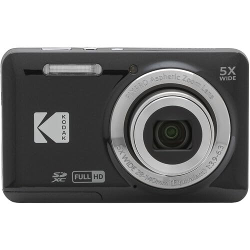 Kodak Pixpro FZ55 Digital Camera (Black) Bundle, Includes: SanDisk 128GB Memory Card, Hard Shell Camera Case, SD Card Reader and More (6 Items)