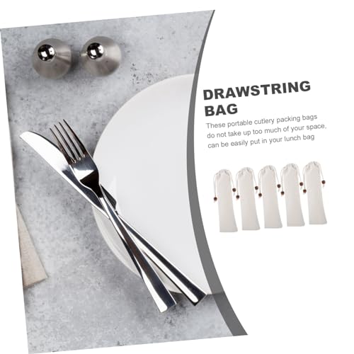 Abaodam 5pcs gift wrap bags chopsticks holder takeout tableware pocket chopsticks storage pockets chopsticks bag for shop chopsticks wrapping bags chopsticks set white drawstring cotton