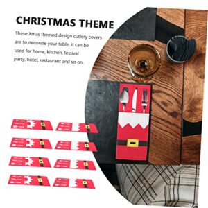 Abaodam 40 Pcs Christmas Cutlery Bag Cutlery Bags Christmas Silverware Pockets Christmas Tableware Bags Party Cutlery Holder Fork Cutter Bags Non-woven Fabric and Fork Fine