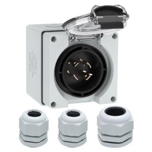 muelnmey 20amp power outlet box,125/250volt nema l14-20p plug+ 3pcs cable glands 2 m25 (13-18mm) connectors and 1 m32 (18-25mm) connector