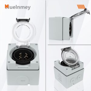 Muelnmey 20Amp Power Outlet Box,125/250Volt NEMA L14-20P Plug+ 3PCS Cable Glands 2 M25 (13-18mm) Connectors and 1 M32 (18-25mm) Connector