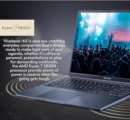 ASUS Vivobook 16 Laptop 2023 Newest, 16 inch Display, AMD Ryzen 7 5800HS Processor Up to 4.4 GHz (Beat i7-1195G7), 12GB RAM, 512GB SSD, WiFi 6, Chiclet Keyboard, Thin & Light, Windows 11 Home