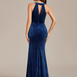 Ever-Pretty Women's Chic Backless High Waist Halter Floor-Length Formal Dresses for Party Navy Blue US8