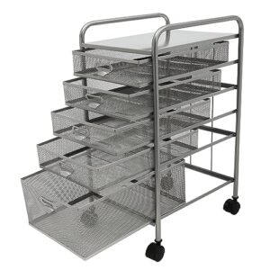 rolling carts with wheels and drawers, metal mesh 5 tier rolling file cart file cabinet with drawers storage cart, silver