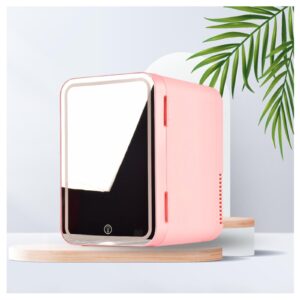 roltin mini fridge for bedroom, with led mirror, 8l capacity cheap skincare fridge, chill or heat, ac 220v, dc 12v mini fridge skincare, mini fridge for skin care,white (pink)