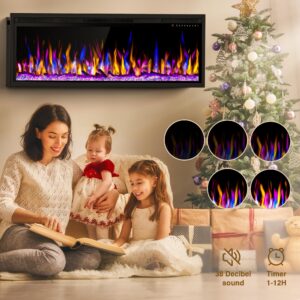 ALPACA Smart 50" WiFi-Enabled Electric Fireplace Heater, Recessed in-Wall and Wall-Mounted Linear Fireplace,Compatible with Alexa,13 Adjustable Flame Color and 5 Brightness,1500/750 Watt Heater,Black