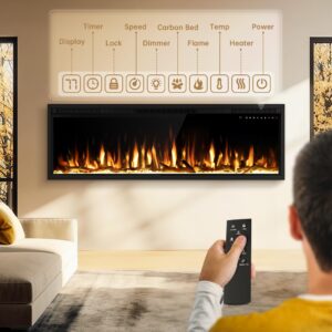 ALPACA Smart 50" WiFi-Enabled Electric Fireplace Heater, Recessed in-Wall and Wall-Mounted Linear Fireplace,Compatible with Alexa,13 Adjustable Flame Color and 5 Brightness,1500/750 Watt Heater,Black