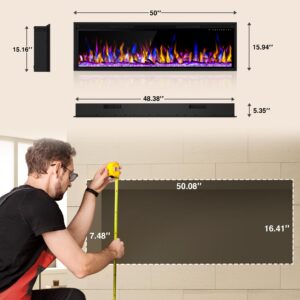 ALPACA Smart 50" WiFi-Enabled Electric Fireplace Heater, Recessed in-Wall and Wall-Mounted Linear Fireplace,Compatible with Alexa,13 Adjustable Flame Color and 5 Brightness,1500/750 Watt Heater,Black