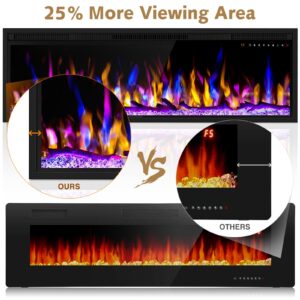 ALPACA Smart 50" WiFi-Enabled Electric Fireplace Heater, Recessed in-Wall and Wall-Mounted Linear Fireplace,Compatible with Alexa,13 Adjustable Flame Color and 5 Brightness,1500/750 Watt Heater,Black