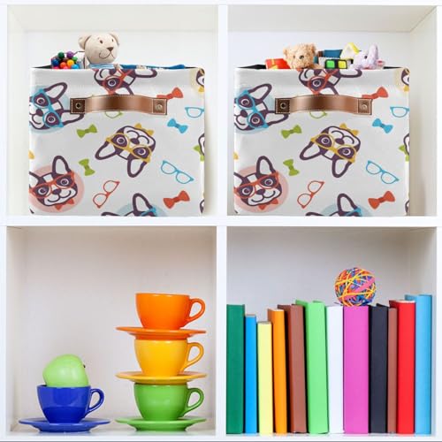 Emelivor Dog Hipster Storage Basket Bins Sturdy Toy Storage Organizer Bins Laundry Basket with Handles for Home Boys Girls Office Closet Shelf Nursery Baskets,1 pcs