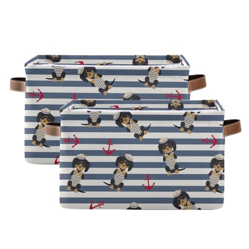 Dachshund Puppy Storage Basket Bins Decorative Toy Laundry Basket Organization with Handles for Home Boys Girls Office Closet Shelf Nursery Baskets,2 pcs