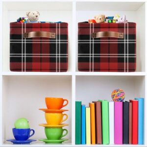 Christmas Plaid Storage Basket Bins Foldable Laundry Hamper Toy Storage Bins Box Organizer for Office Bedroom Clothes Bedroom Living Room,2 pcs