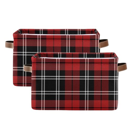 Christmas Plaid Storage Basket Bins Foldable Laundry Hamper Toy Storage Bins Box Organizer for Office Bedroom Clothes Bedroom Living Room,2 pcs