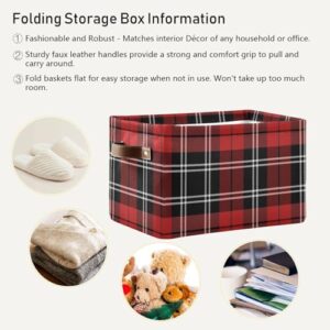 Christmas Plaid Storage Basket Bins Foldable Laundry Hamper Toy Storage Bins Box Organizer for Office Bedroom Clothes Bedroom Living Room,2 pcs