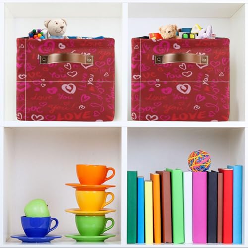 Emelivor Valentine's Day Hearts Storage Basket Bins Foldable Toy Baskets Organization with Handles Laundry Hamper for Home Boys Girls Office Closet Shelf Nursery Baskets,1 pcs