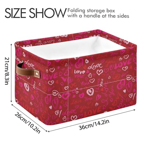 Emelivor Valentine's Day Hearts Storage Basket Bins Foldable Toy Baskets Organization with Handles Laundry Hamper for Home Boys Girls Office Closet Shelf Nursery Baskets,1 pcs