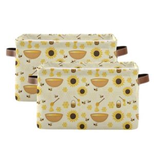 bee cartoons honey storage basket bins sturdy toy storage organizer bins laundry basket with handles for pet books clothes makeup nursery closet office,2 pcs