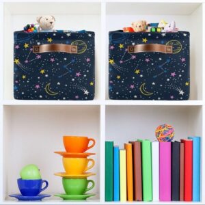 Space Moon Stars Storage Basket Bins Decorative Toy Organizer Bins Laundry Hamper Baskets with Handles for Office Bedroom Clothes Bedroom Living Room,1 pcs