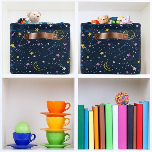 Space Moon Stars Storage Basket Bins Decorative Toy Organizer Bins Laundry Hamper Baskets with Handles for Office Bedroom Clothes Bedroom Living Room,1 pcs