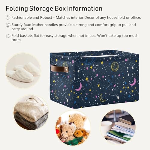 Space Moon Stars Storage Basket Bins Decorative Toy Organizer Bins Laundry Hamper Baskets with Handles for Office Bedroom Clothes Bedroom Living Room,1 pcs