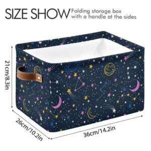 Space Moon Stars Storage Basket Bins Decorative Toy Organizer Bins Laundry Hamper Baskets with Handles for Office Bedroom Clothes Bedroom Living Room,1 pcs