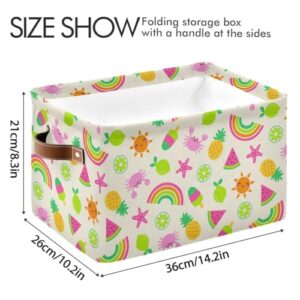 Cute Rainbow Summer Times Storage Basket Bins Collapsible Toy Storage Bins with Handles Laundry Baskets for Living Room Clothes Nursery Closet Shelf Playroom,1 pcs