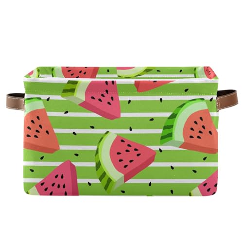 Watermelon Slices Green Storage Basket Bins Foldable Laundry Hamper Toy Storage Bins Box Organizer for Home Boys Girls Office Closet Shelf Nursery Baskets,1 pcs