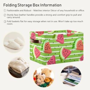 Watermelon Slices Green Storage Basket Bins Foldable Laundry Hamper Toy Storage Bins Box Organizer for Home Boys Girls Office Closet Shelf Nursery Baskets,1 pcs