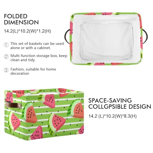 Watermelon Slices Green Storage Basket Bins Foldable Laundry Hamper Toy Storage Bins Box Organizer for Home Boys Girls Office Closet Shelf Nursery Baskets,1 pcs