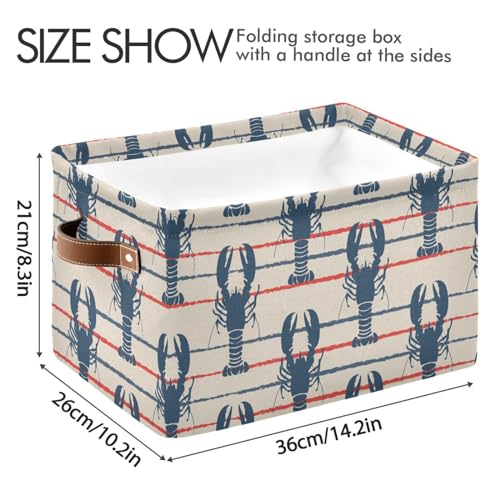 Retro Marine Lobster Storage Basket Bins Foldable Decorative Storage Box Laundry Hamper Baskte Storage for Living Room Clothes Nursery Closet Shelf Playroom,1 pcs