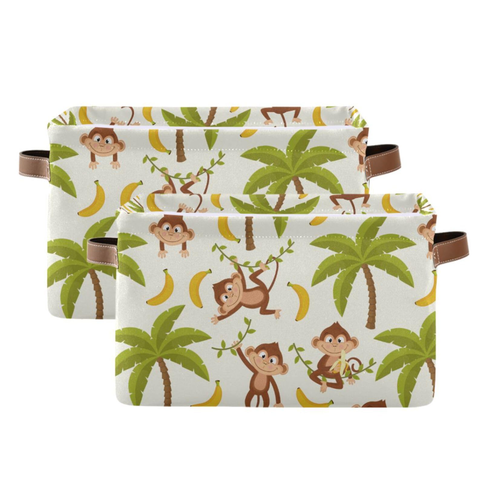 Monkey Palm Tree Storage Basket Bins Foldable Decorative Storage Box Laundry Hamper Baskte Storage for Bedroom Office Clothes Pet Nursery Living Room,2 pcs