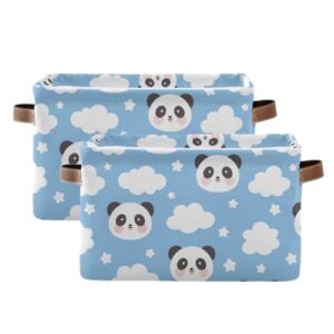 panda blue cloud storage basket bins sturdy toy storage organizer bins laundry basket with handles for bedroom office clothes pet nursery living room,2 pcs