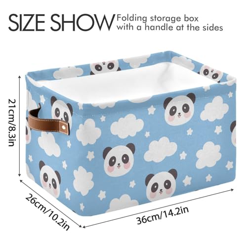 Panda Blue Cloud Storage Basket Bins Sturdy Toy Storage Organizer Bins Laundry Basket with Handles for Bedroom Office Clothes Pet Nursery Living Room,2 pcs