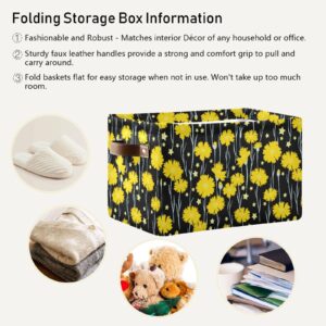 Yellow Flower Storage Basket Bins Foldable Laundry Hamper Toy Storage Bins Box Organizer for Playroom Living Bed Room Office Clothes Nursery,1 pcs