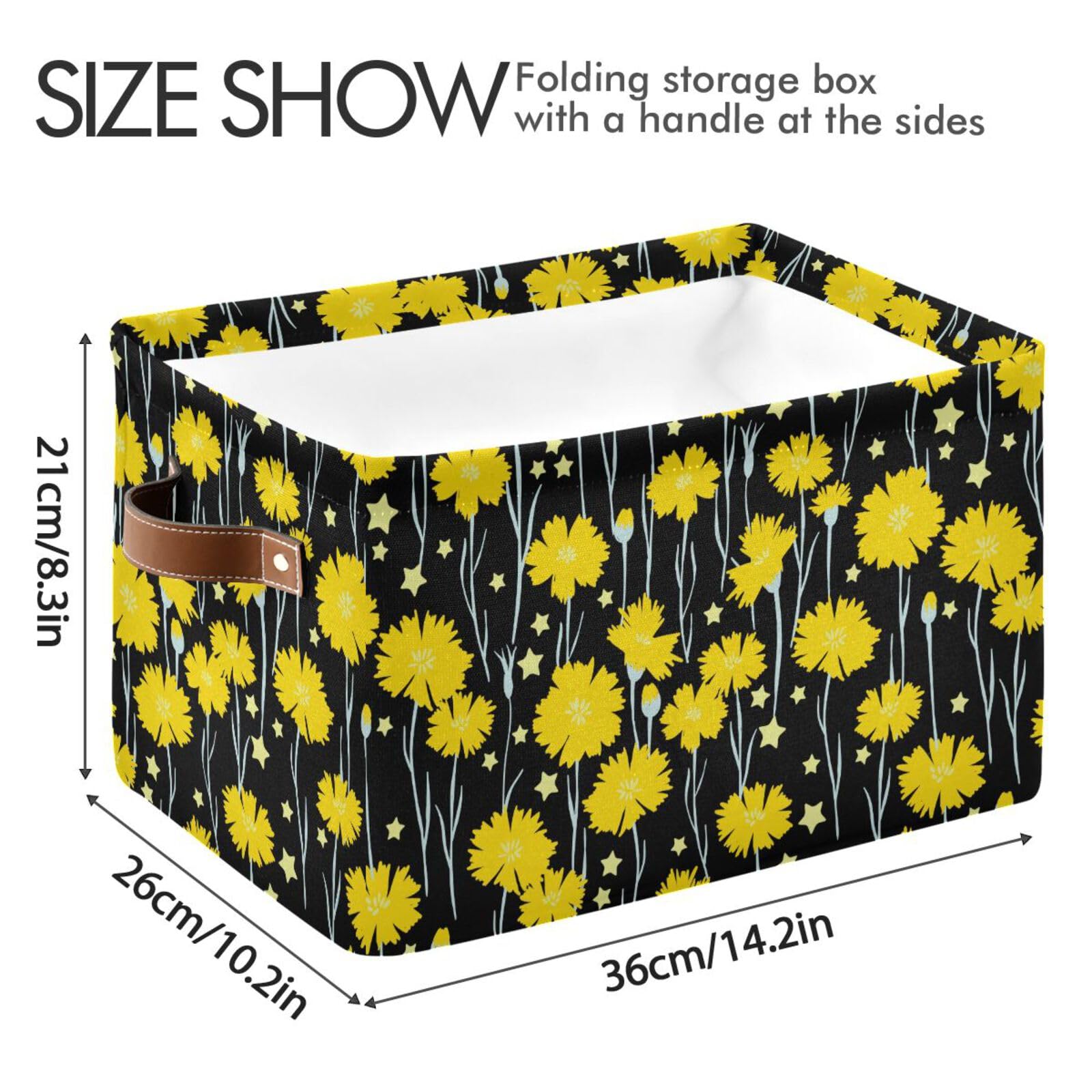 Yellow Flower Storage Basket Bins Foldable Laundry Hamper Toy Storage Bins Box Organizer for Playroom Living Bed Room Office Clothes Nursery,1 pcs