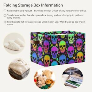 Neon Skulls Storage Basket Bins Decorative Toy Laundry Basket Organization with Handles for Playroom Living Bed Room Office Clothes Nursery,2 pcs