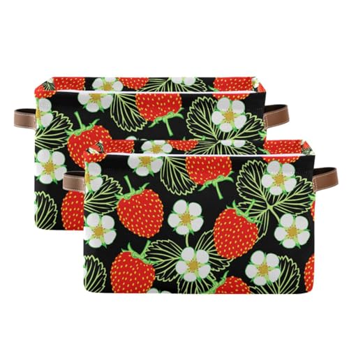 Wild Strawberries Flowers Leaves Storage Basket Bins Foldable Laundry Hamper Toy Storage Bins Box Organizer for Playroom Living Bed Room Office Clothes Nursery,2 pcs