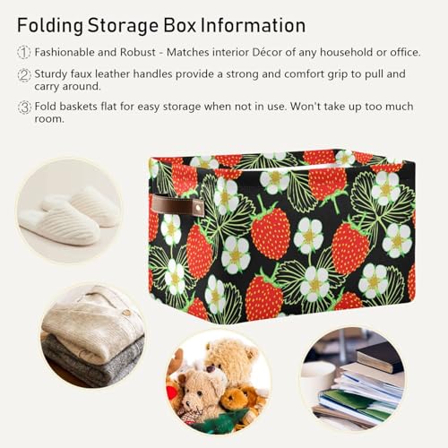 Wild Strawberries Flowers Leaves Storage Basket Bins Foldable Laundry Hamper Toy Storage Bins Box Organizer for Playroom Living Bed Room Office Clothes Nursery,2 pcs