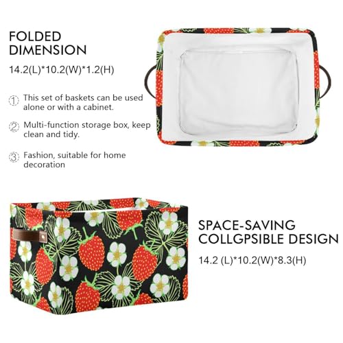 Wild Strawberries Flowers Leaves Storage Basket Bins Foldable Laundry Hamper Toy Storage Bins Box Organizer for Playroom Living Bed Room Office Clothes Nursery,2 pcs